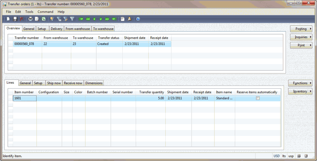Transfer order | Dynamics AX Training
