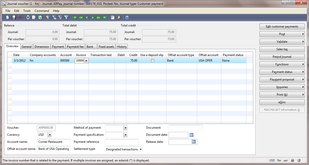 Journal voucher form – Dynamics AX Training